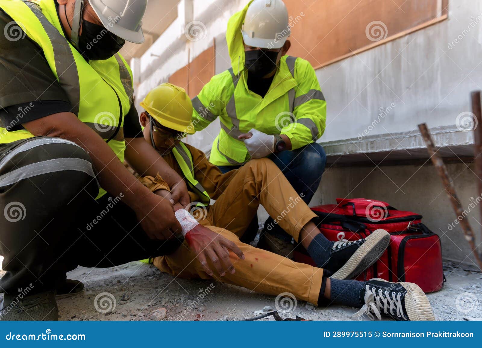 First Aid Team Support To Builder Worker after Hand Injury Bleeding ...