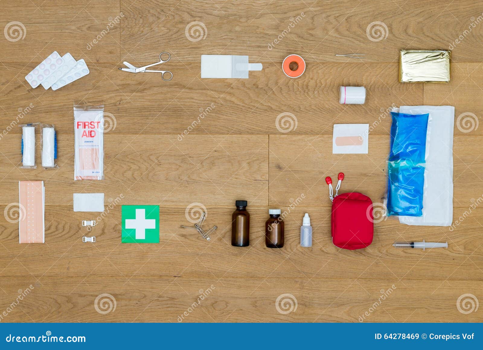 First Aid Tools on Wooden Table Stock Image - Image of arrangement ...