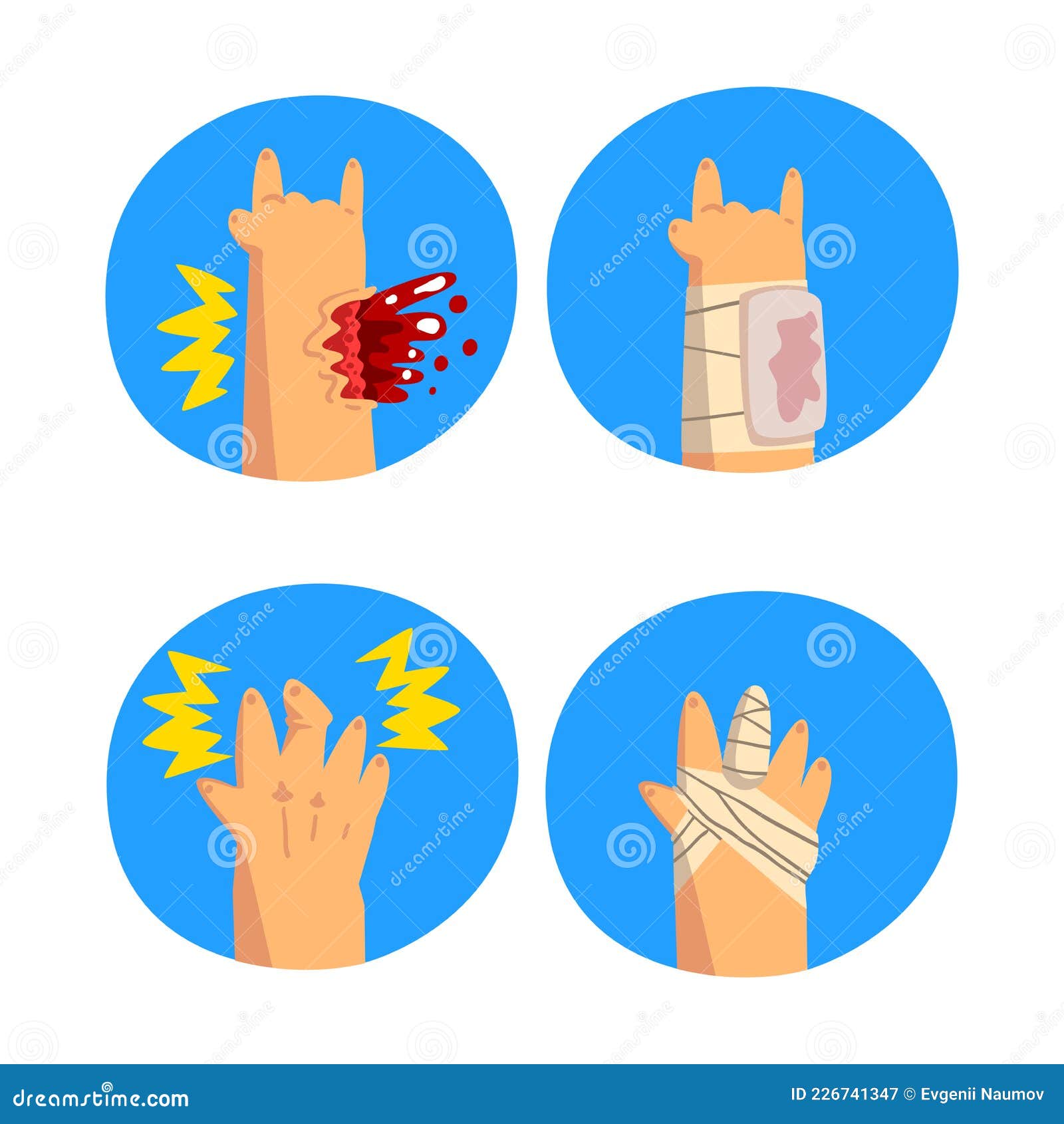 First Aid for Wounded Arm in Blue Circle Vector Set Stock Vector ...