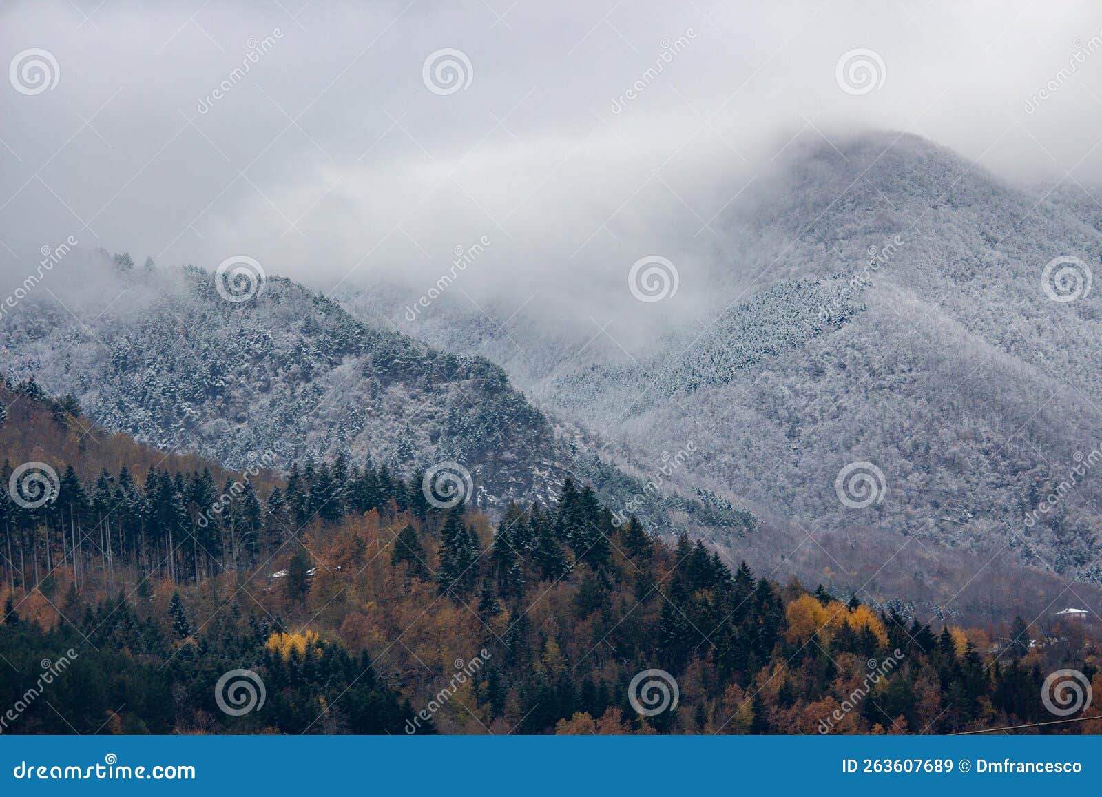 First Autumn Snowfall on the Italian Mountains Stock Image - Image of ...