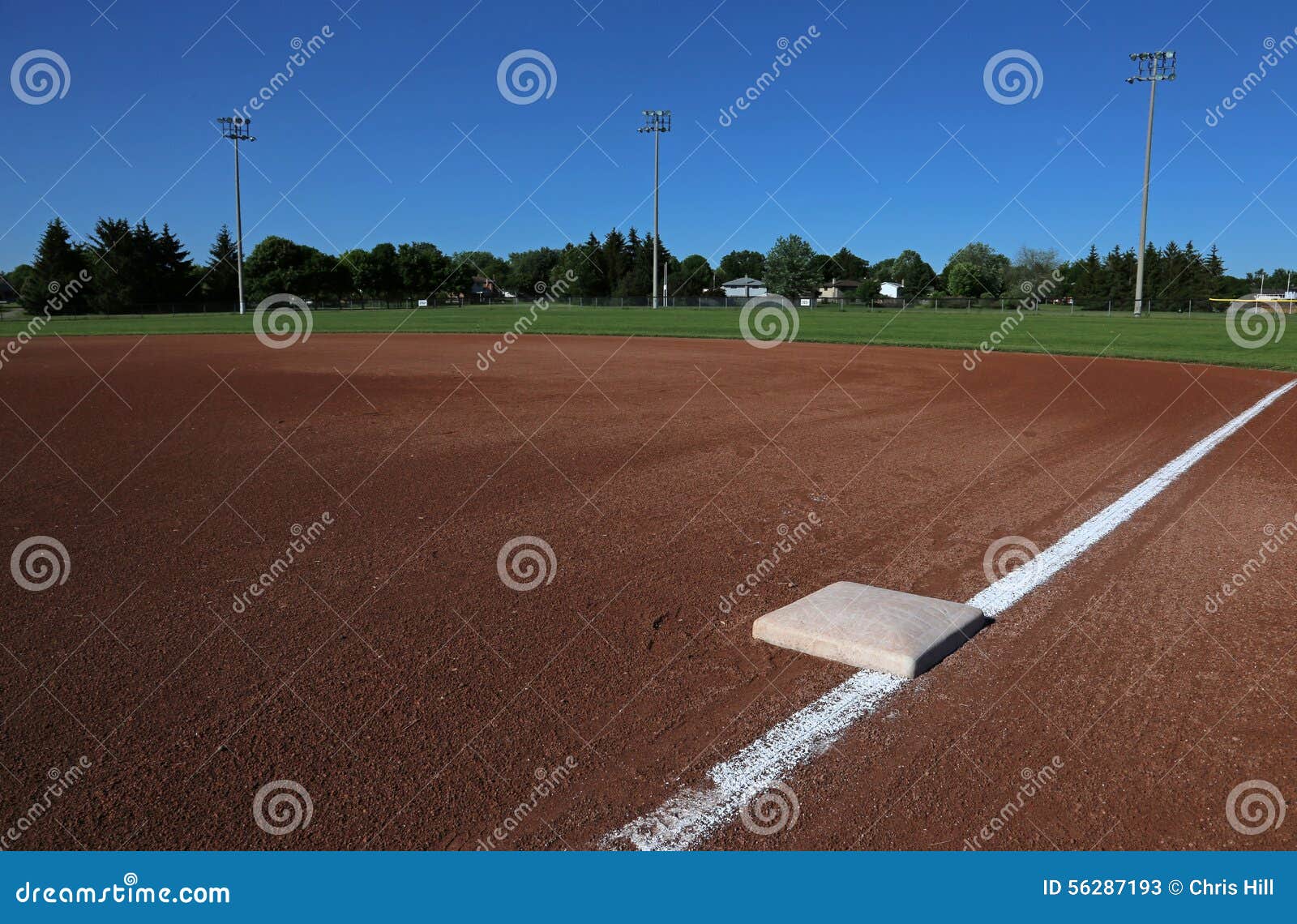 First Base on a Baseball Field Stock Image - Image of base, empty: 56287193