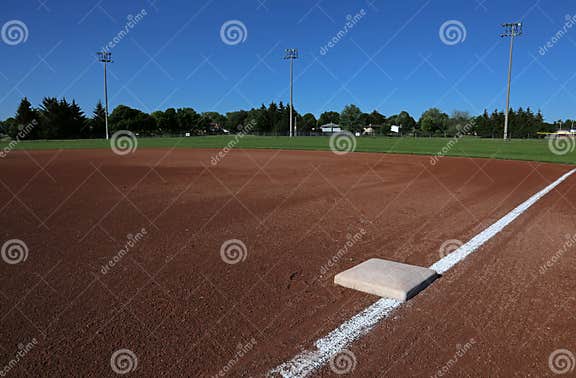 First Base on a Baseball Field Stock Image - Image of base, empty: 56287193
