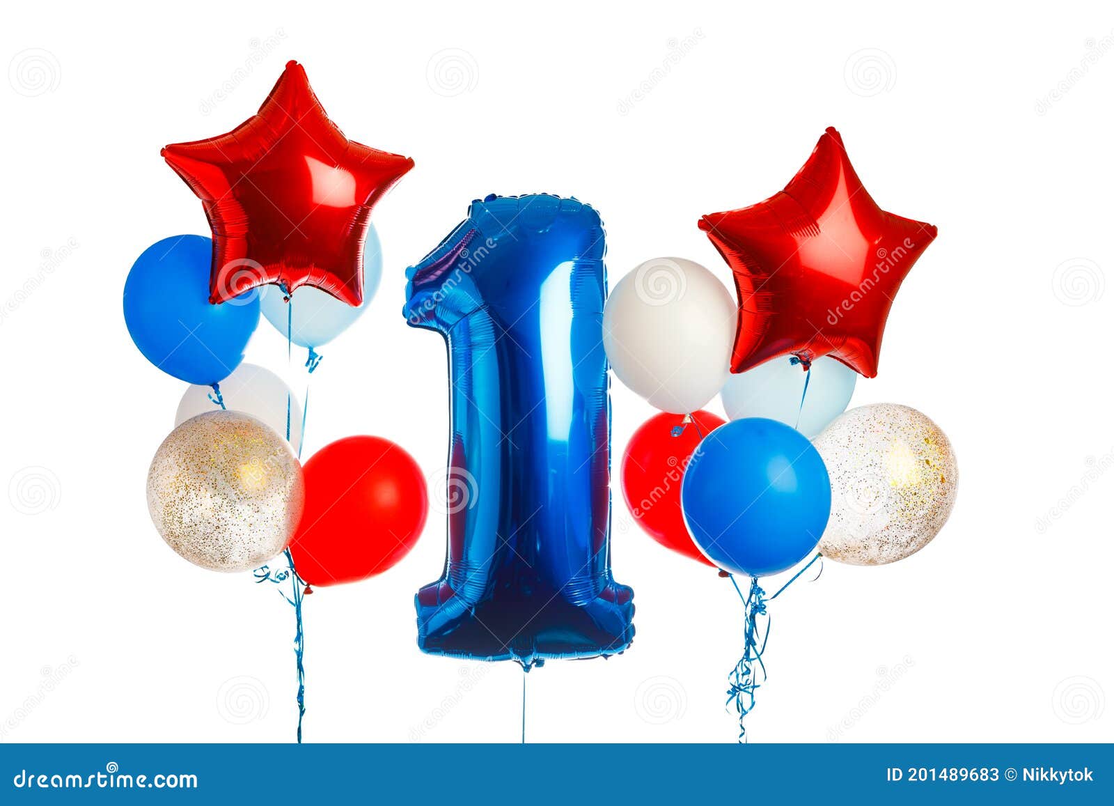 First Birthday Balloons Bundle, Number One Blue Balloon, Isolated on ...