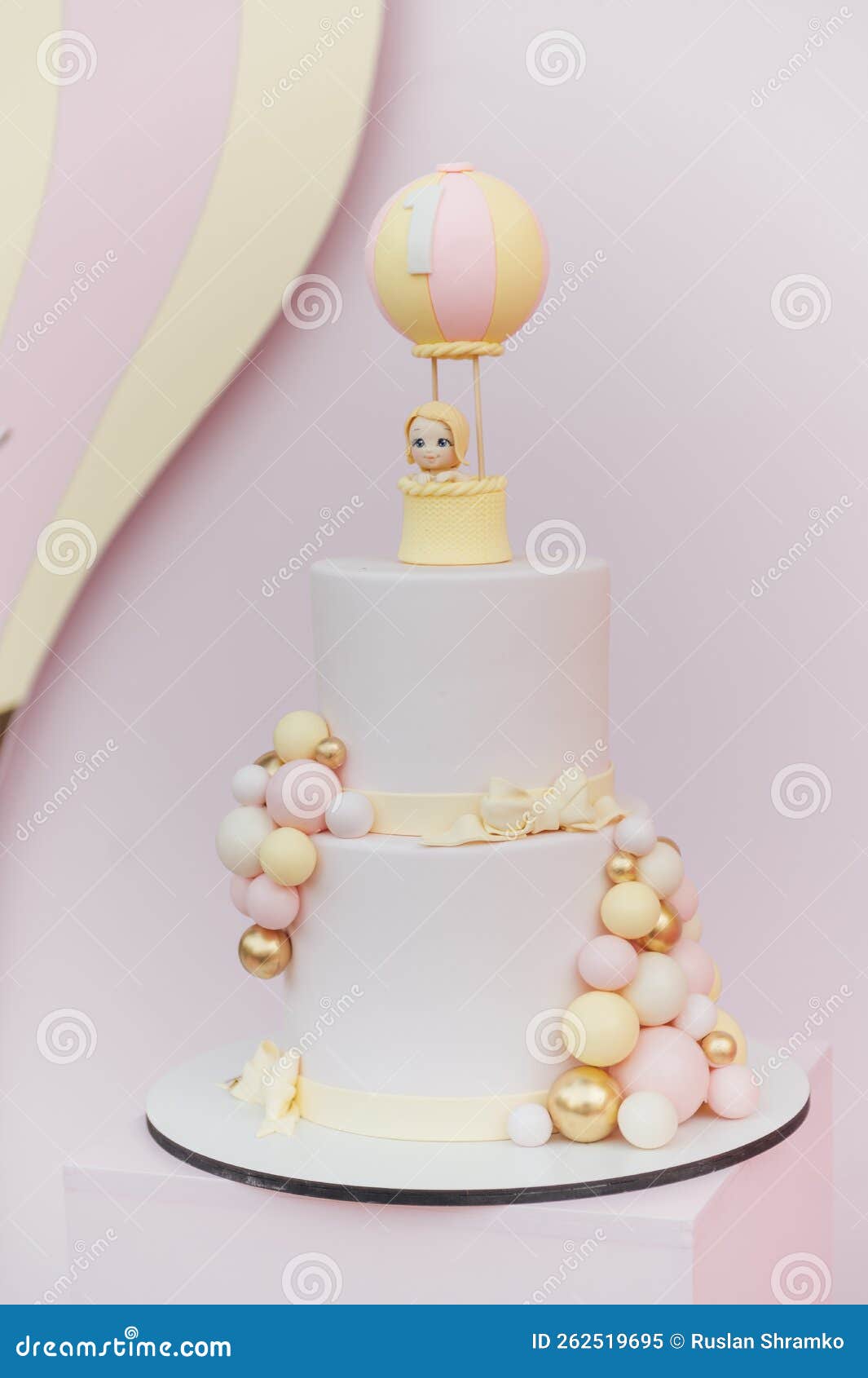 First Birthday Pink Cake with Decorations for Cake Smash Stock Image ...