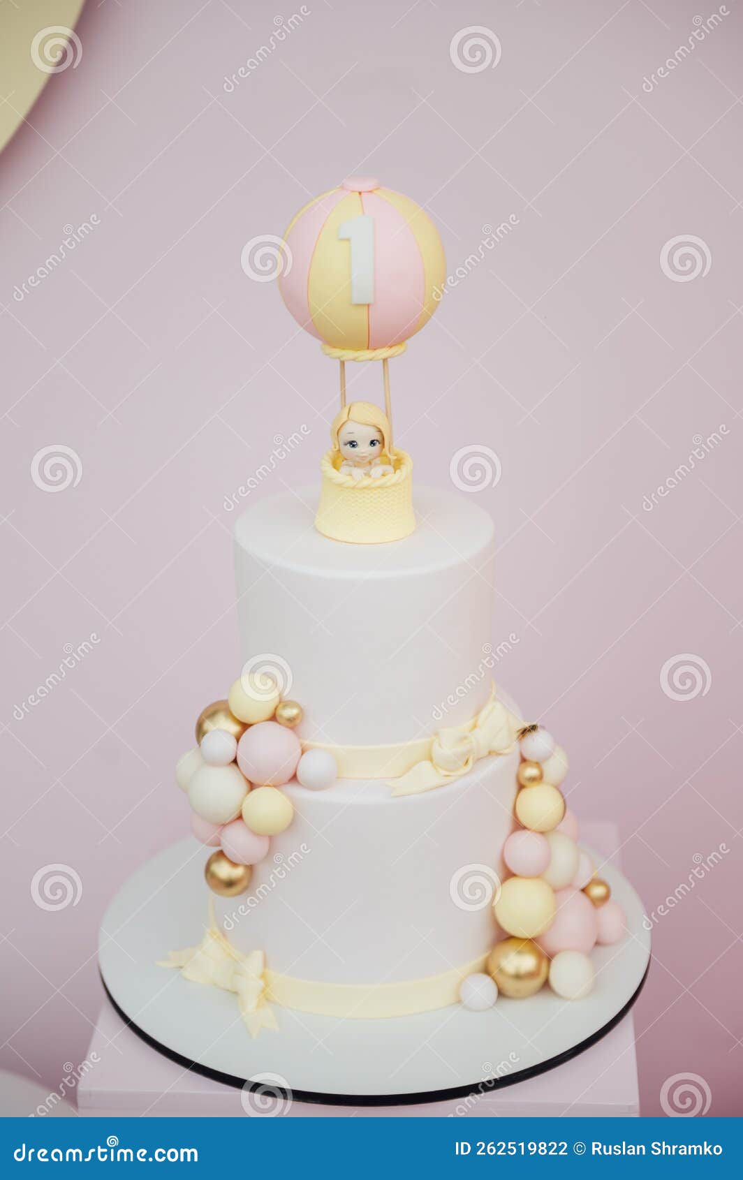 First Birthday Pink Cake with Decorations for Cake Smash Stock Photo ...