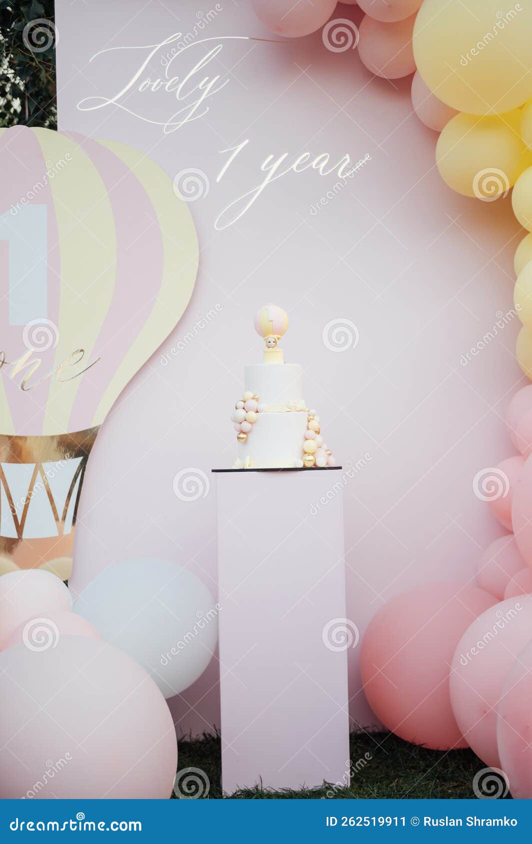 First Birthday Pink Cake with Decorations for Cake Smash Stock Image ...