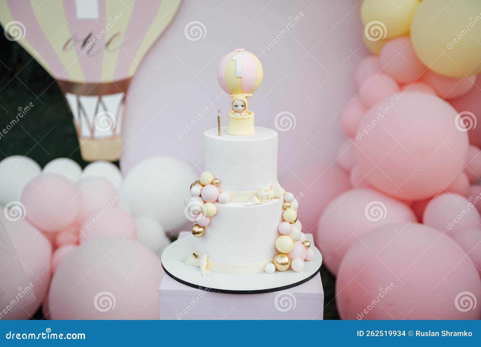 First Birthday Pink Cake with Decorations for Cake Smash Stock Photo ...