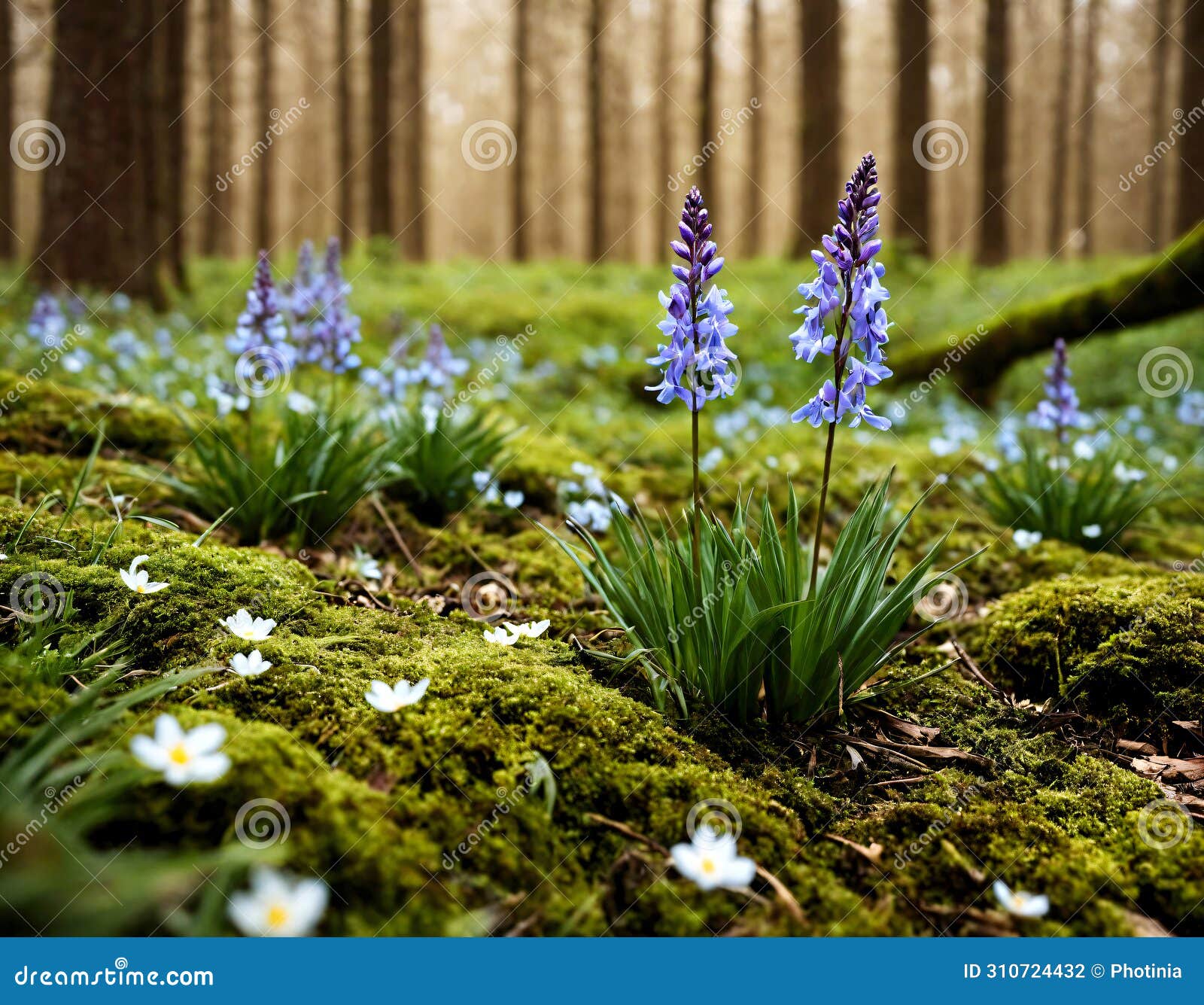 The First Blue Flowers in the Forest. Stock Illustration - Illustration ...