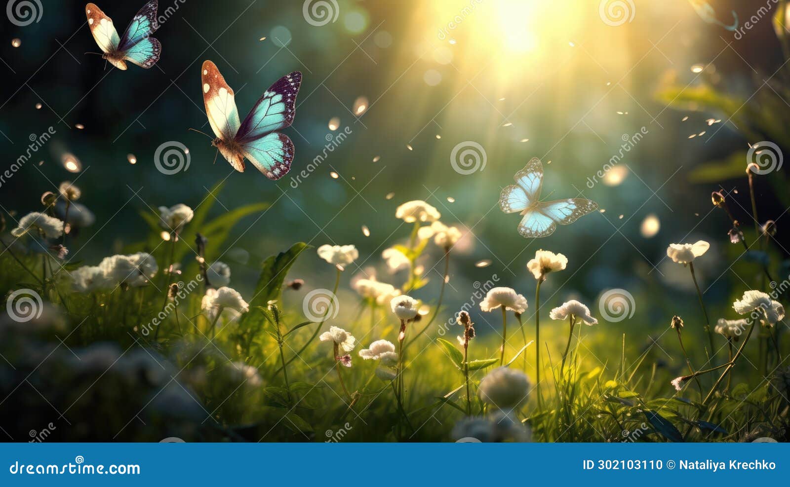 The First Butterflies Fluttering Over a Clearing with Spring Flowers ...