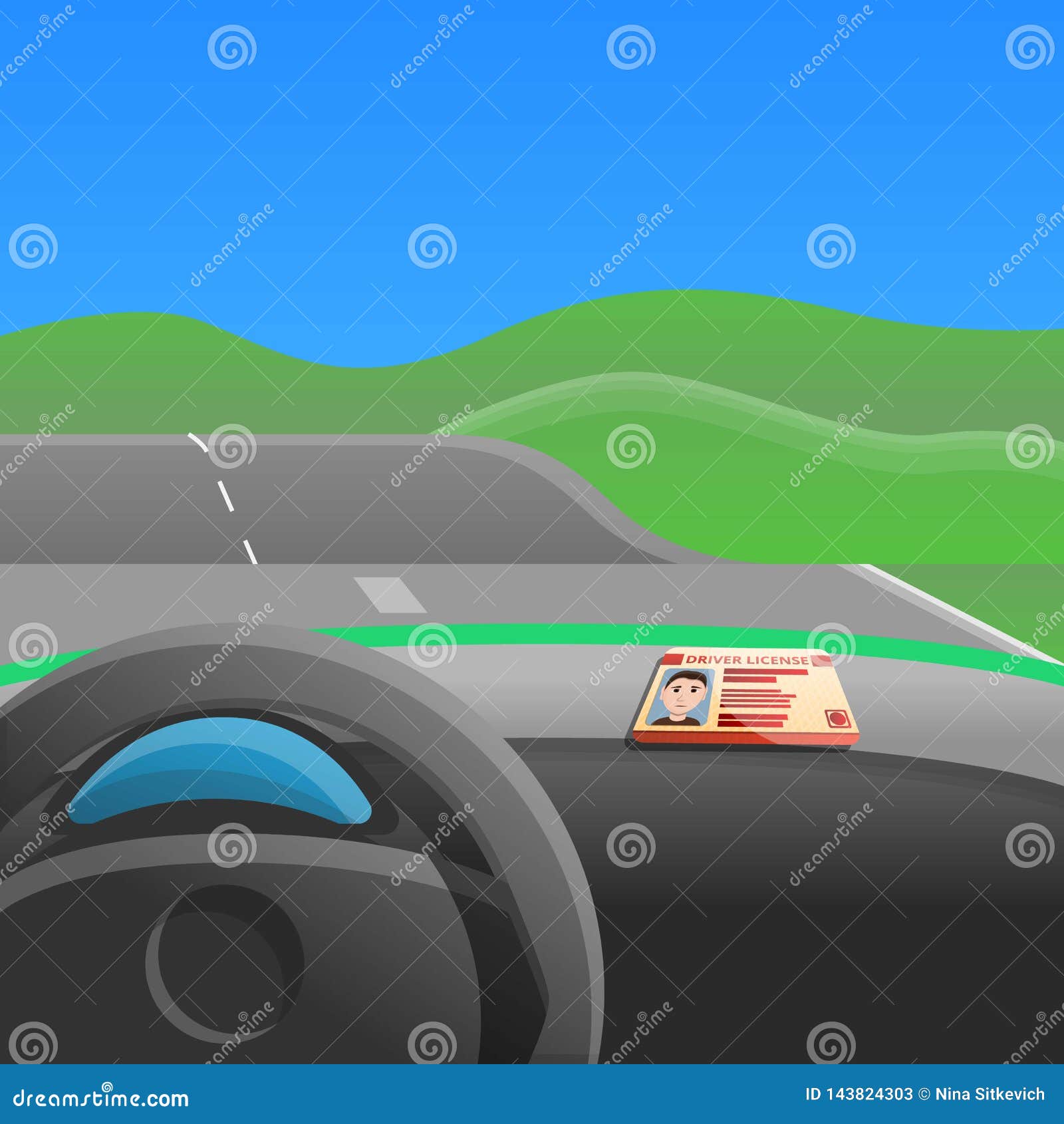 First Car Drive Concept Background, Cartoon Style Stock Vector ...