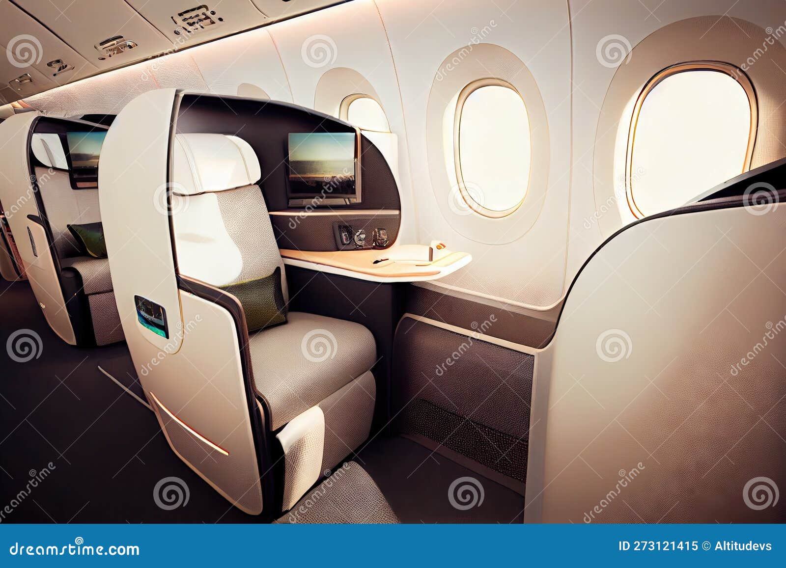First-class Airplane Cabin, with Comfortable Seats and Sleek Design ...
