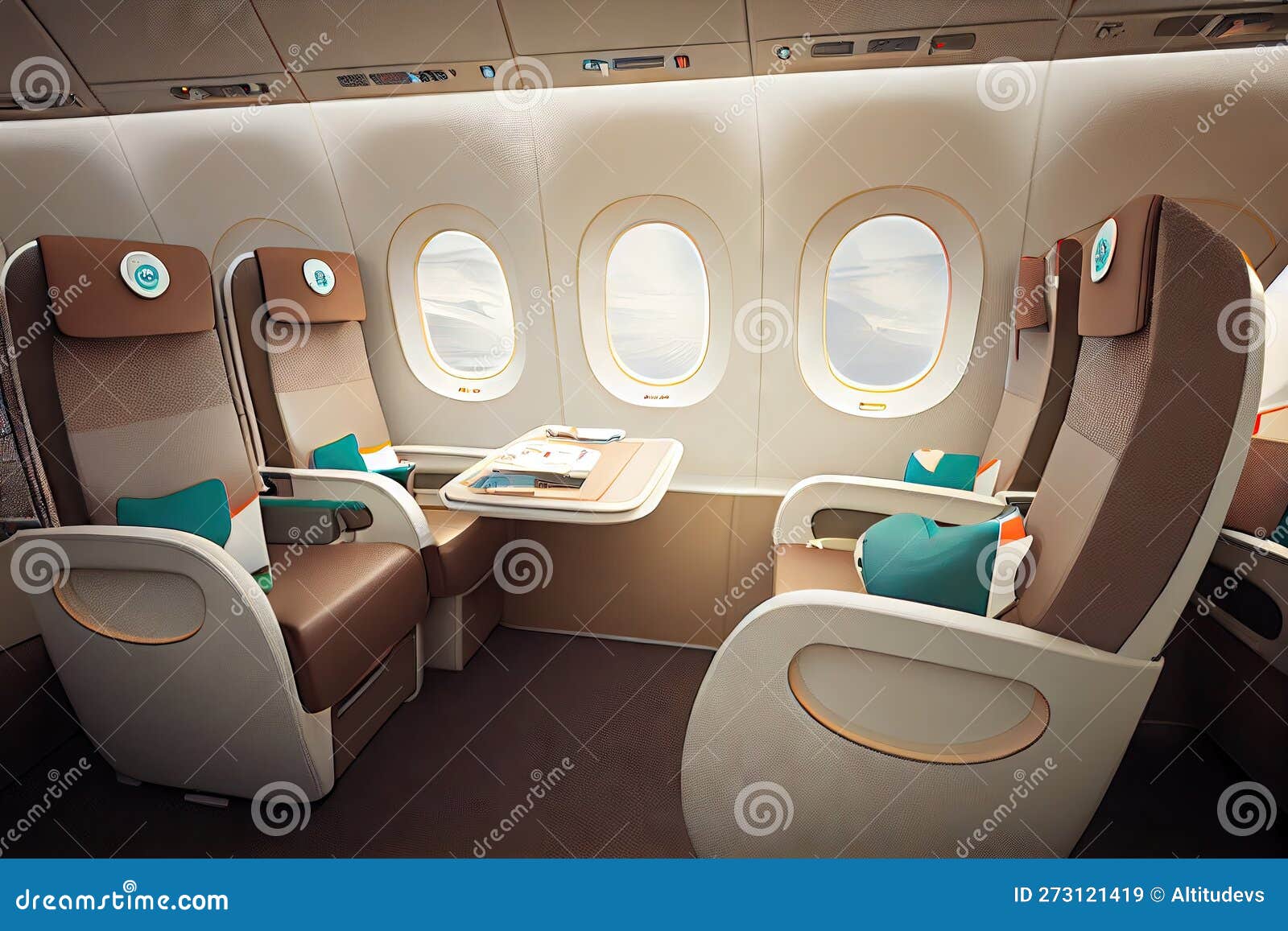 First-class Airplane Cabin, with Comfortable Seats and Sleek Design ...