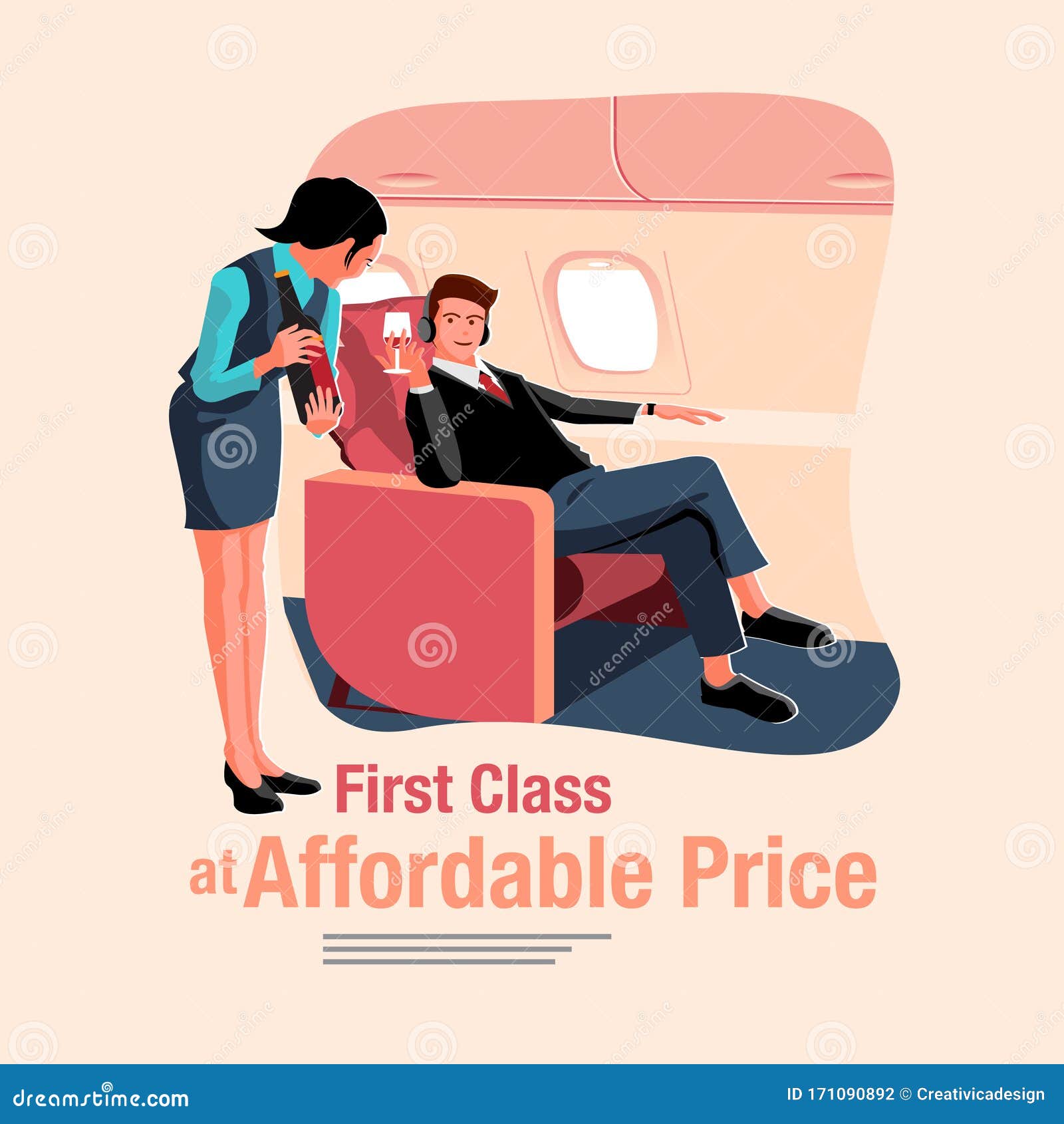First Class Flight Flat Design Stock Vector - Illustration of logo ...