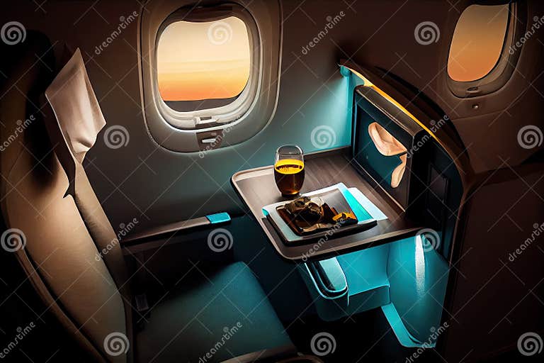 First Class Seat with Tray Table and Reading Light, Ready for in-flight ...