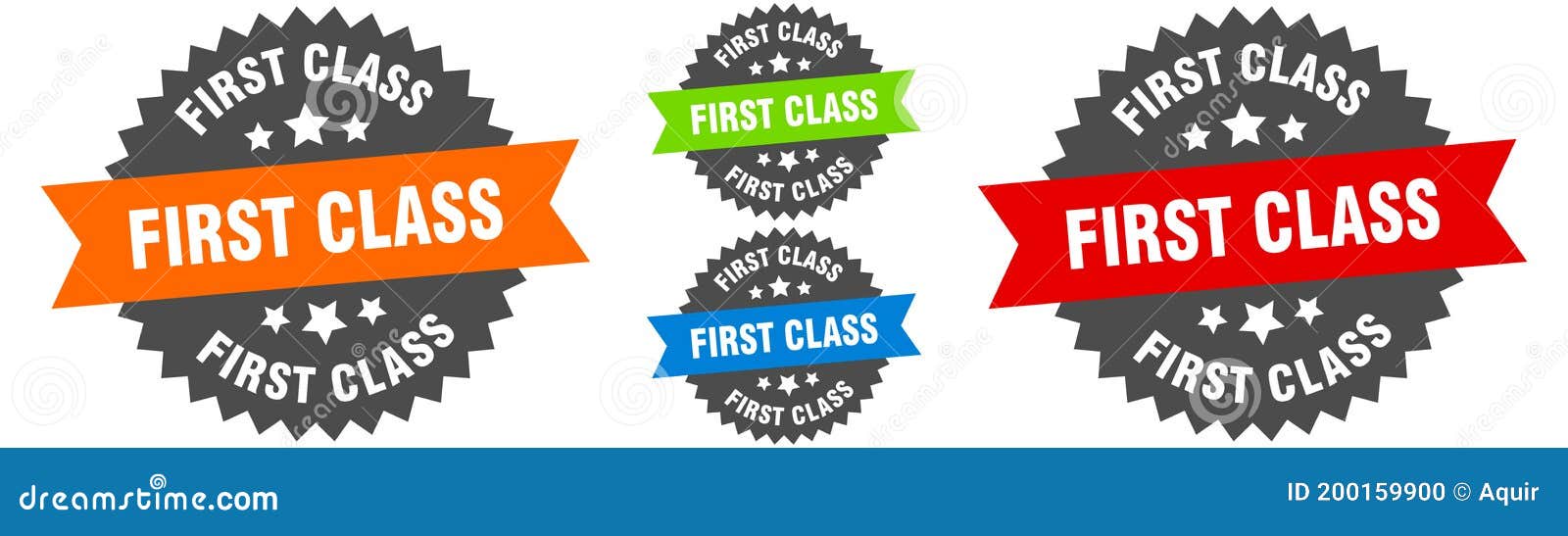 First Class Sign. Round Ribbon Label Set. Seal Stock Vector ...
