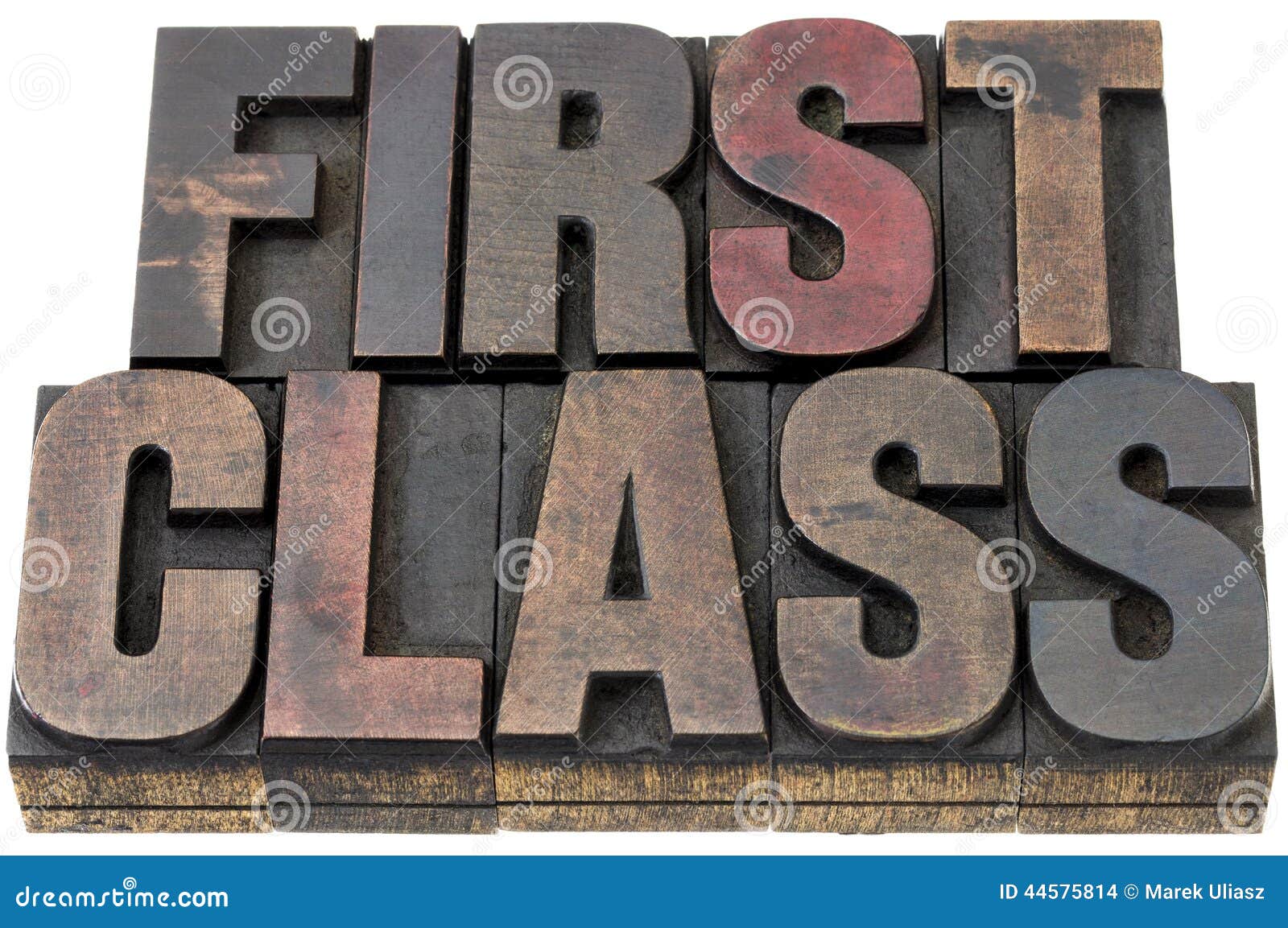 First class in wood type stock photo. Image of service - 44575814