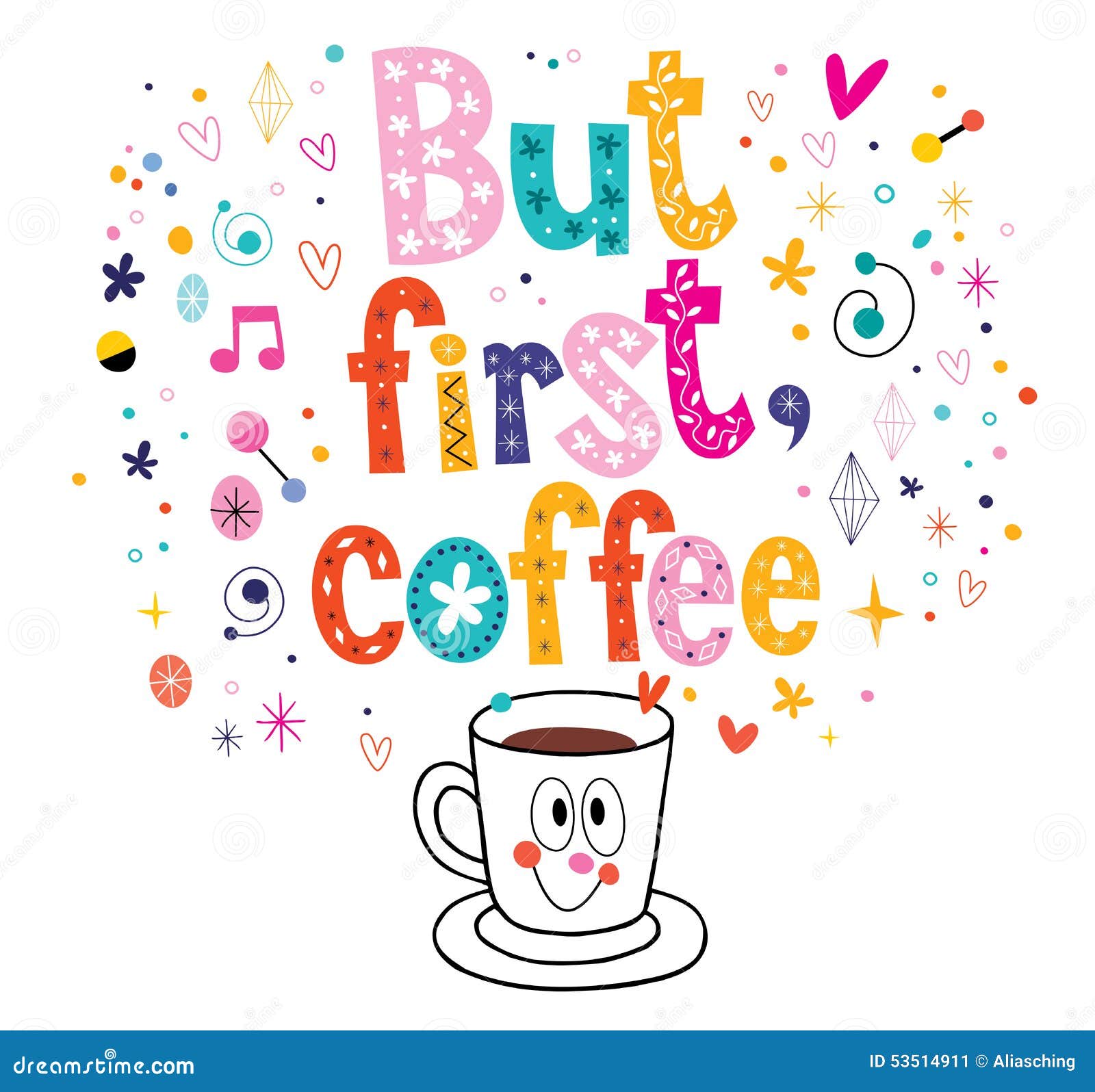 But First Coffee Text. Hand Lettering. Modern Brush Calligraphy. Vector ...