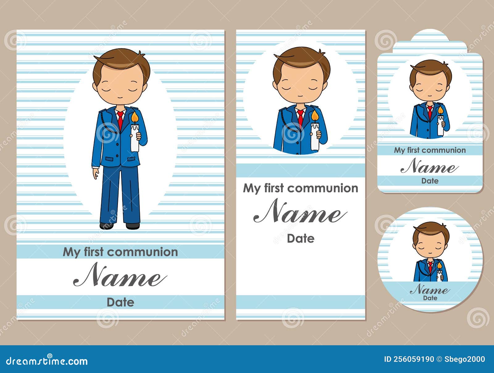 First Communion Card, Bookmark, Label and Sticker Set for Boy Stock ...