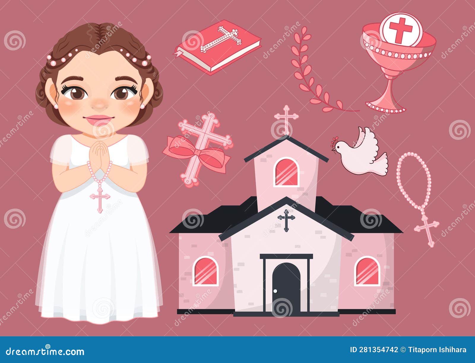 First Communion for Girl and Elements Vector Stock Vector ...