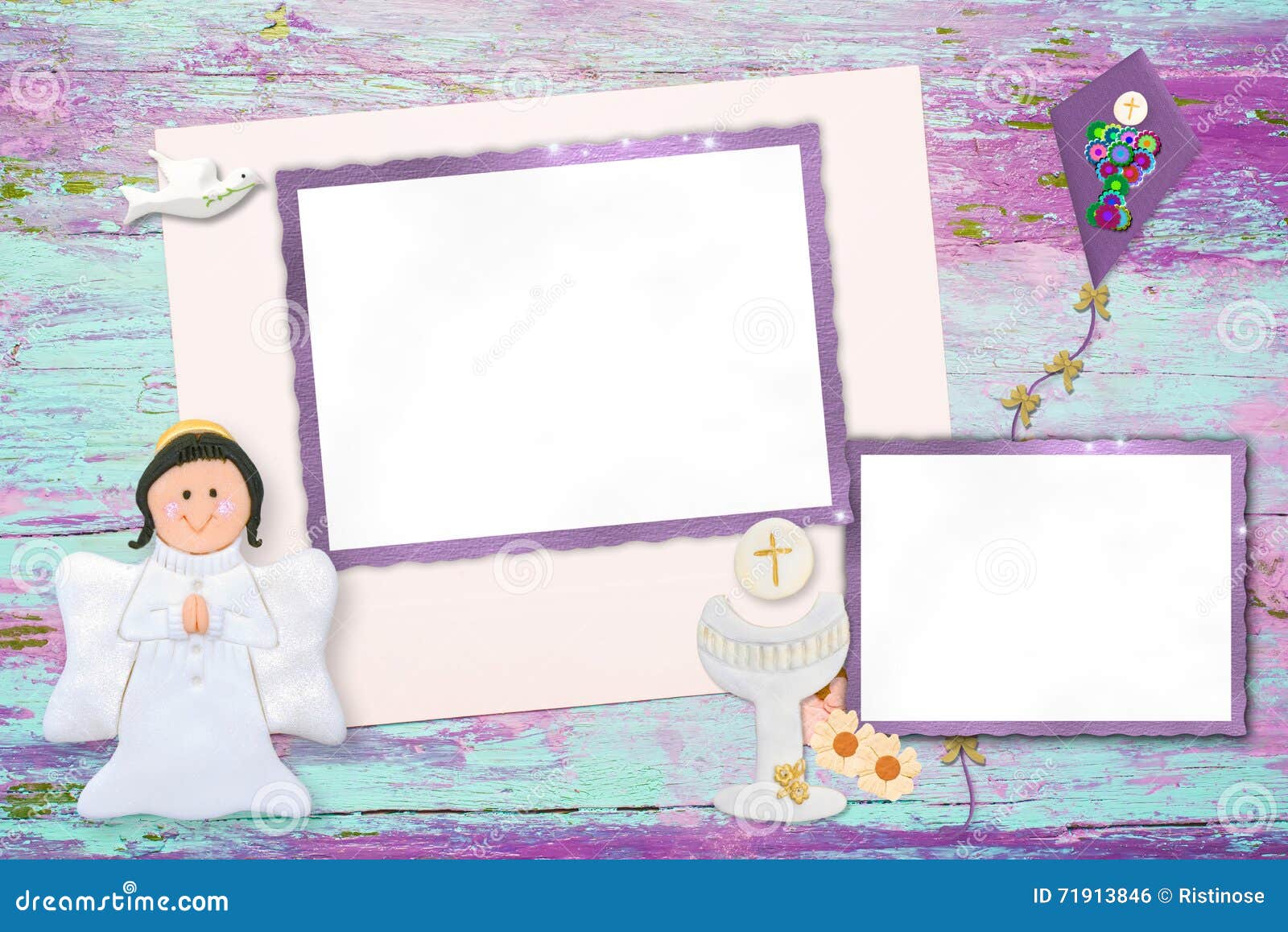 First Communion Two Photo Frames Invitation Stock Photo - Image of ...