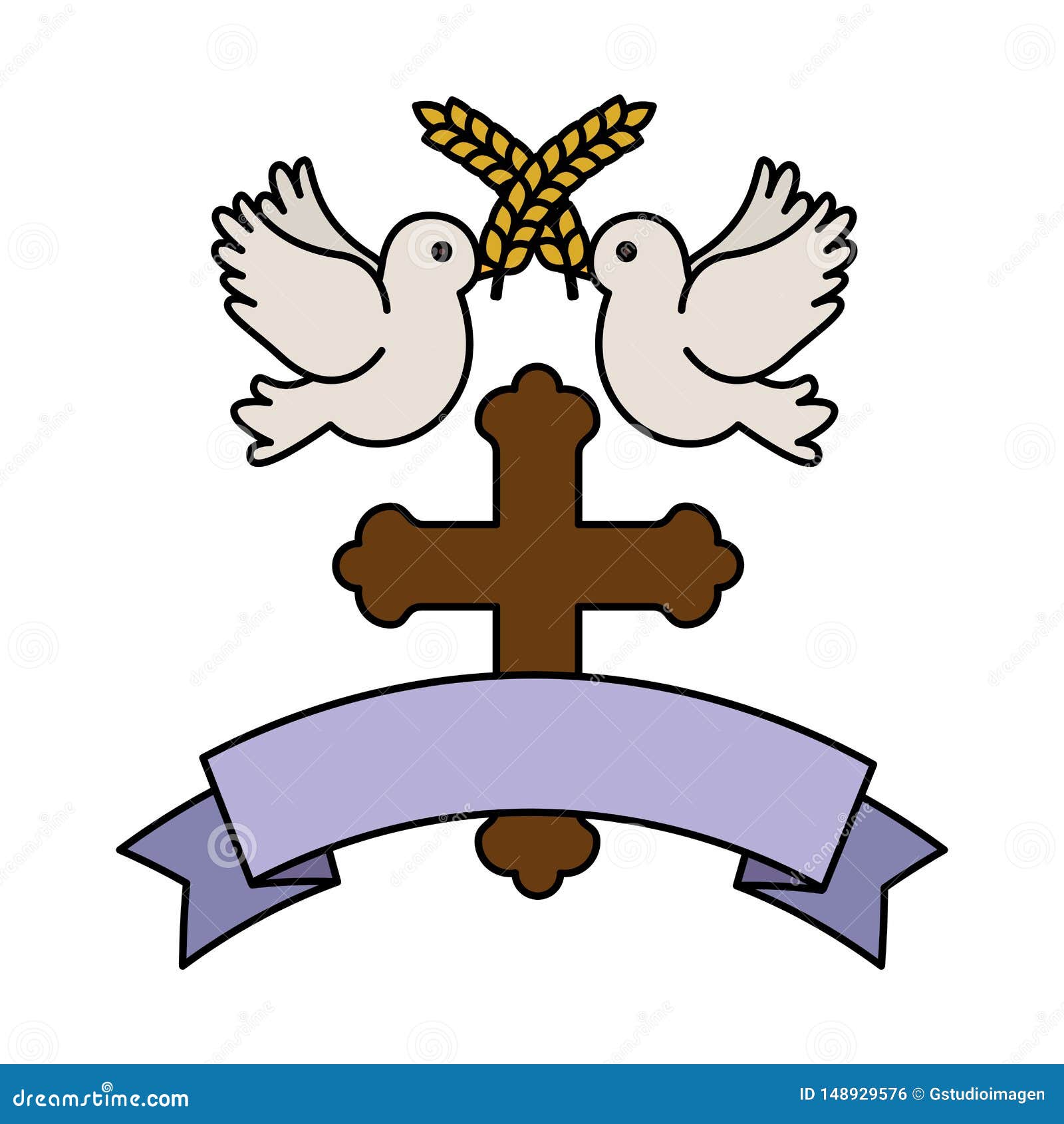 First Communion Wooden Cross with Doves Ilustração Stock - Ilustração ...