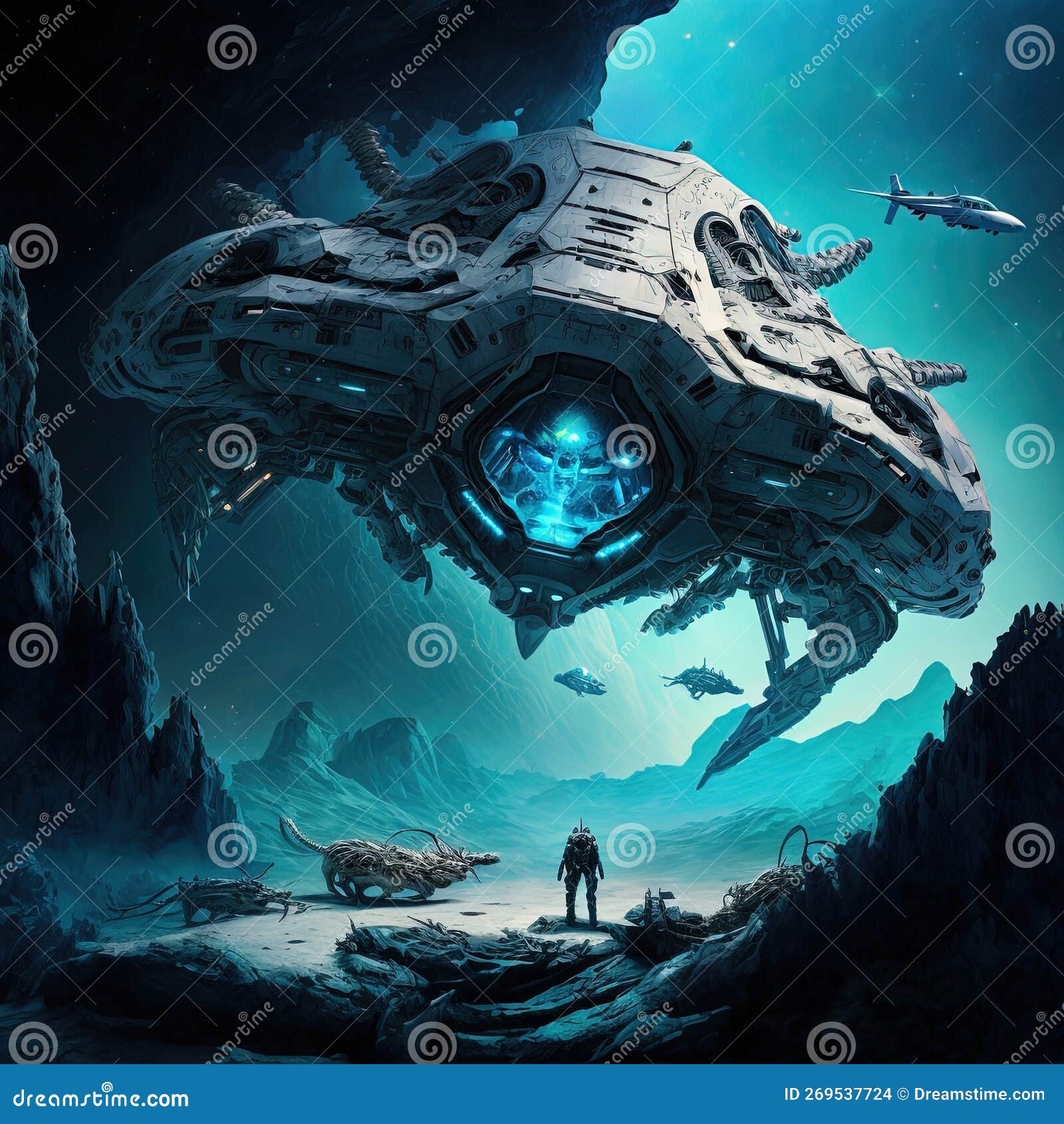 First Contact with Alien on Hostile Asteroid, Planet. Generative AI ...