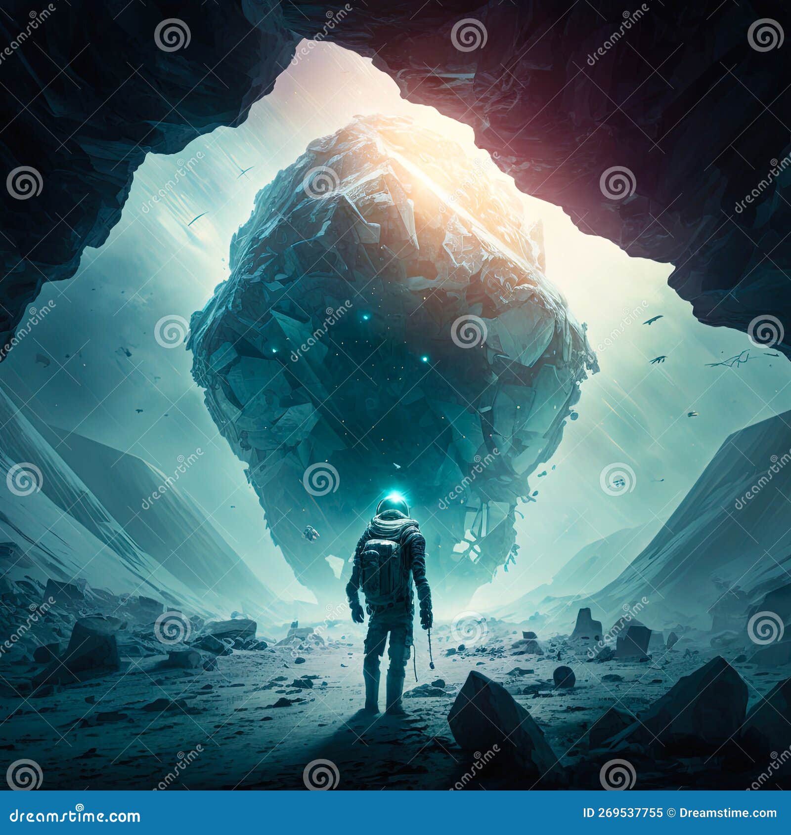 First Contact with Alien on Hostile Asteroid, Planet. Generative AI ...