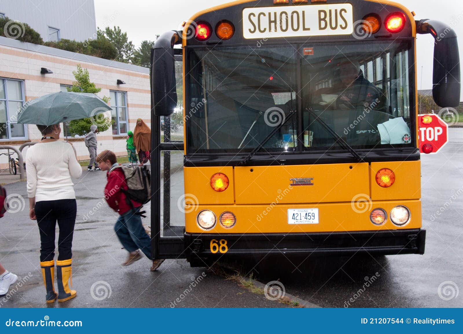 First Day of School Bus editorial stock image. Image of backpack - 21207544