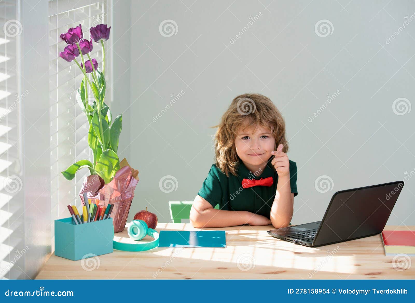 First Day at School. Cute Little Children Using Laptop Computer ...
