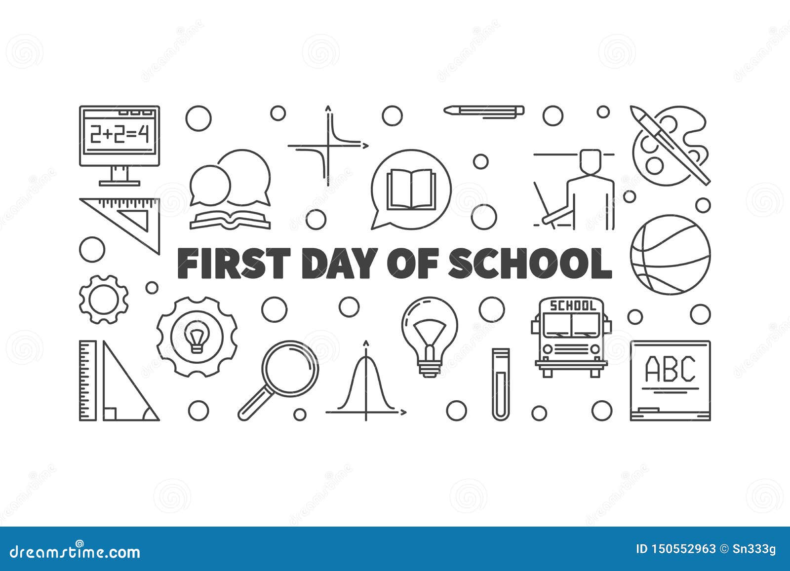First Day of School Vector Outline Horizontal Illustration Stock Vector ...