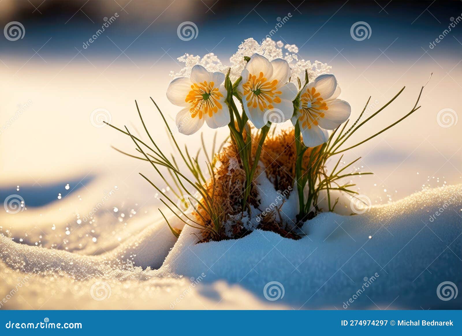 First Flower, Snowdrops Growing from Snow, Spring Begins. Generative AI ...