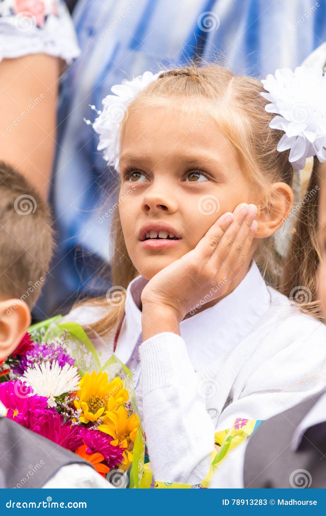First Grader on the Line of First of September Thinking Looking Up ...