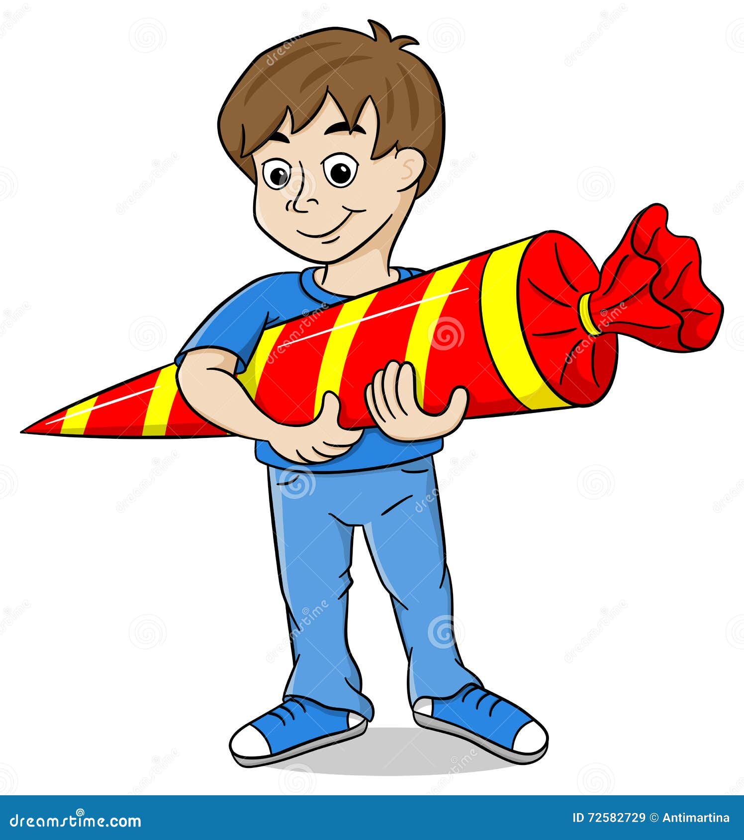 First-grader with School Cone Stock Vector - Illustration of happy ...