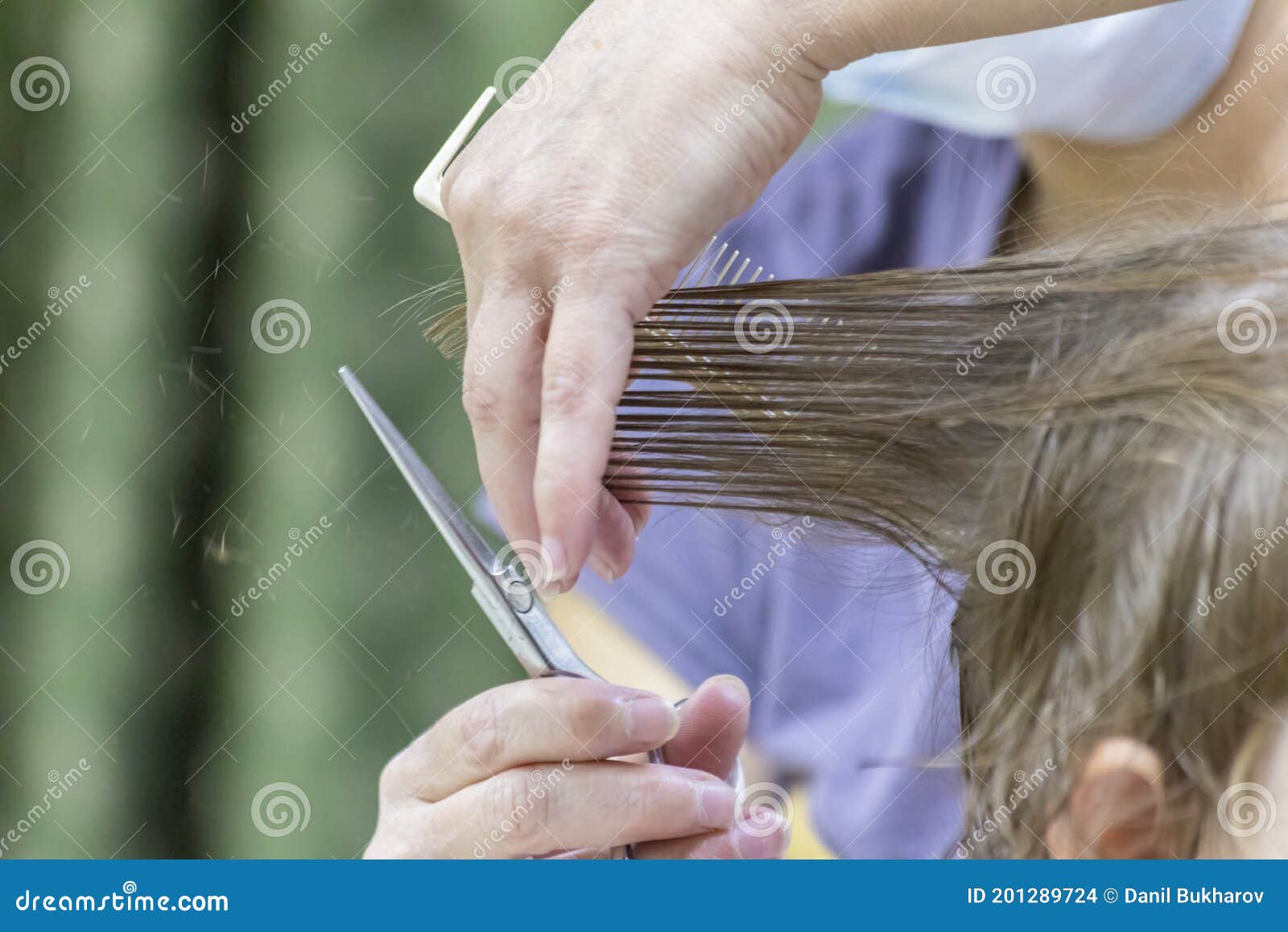 First Haircut for a Young Girl Stock Photo - Image of cutting, people ...