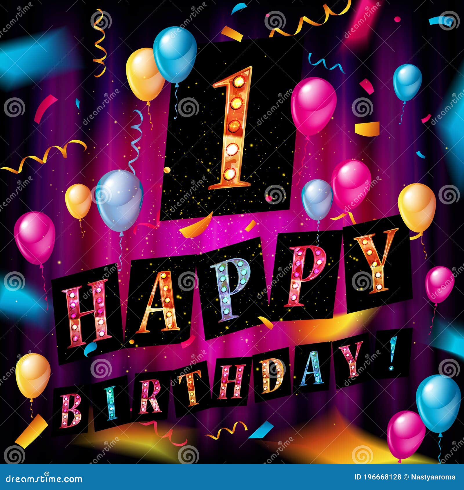 First Happy Birthday Color Card Stock Illustration - Illustration of ...