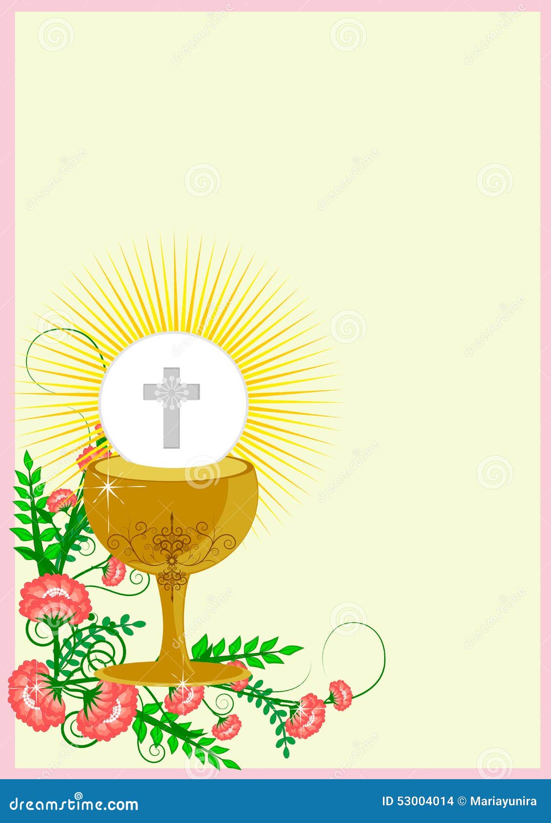 The First Holy Communion, An Illustration With A Cup, A Host, Bible ...