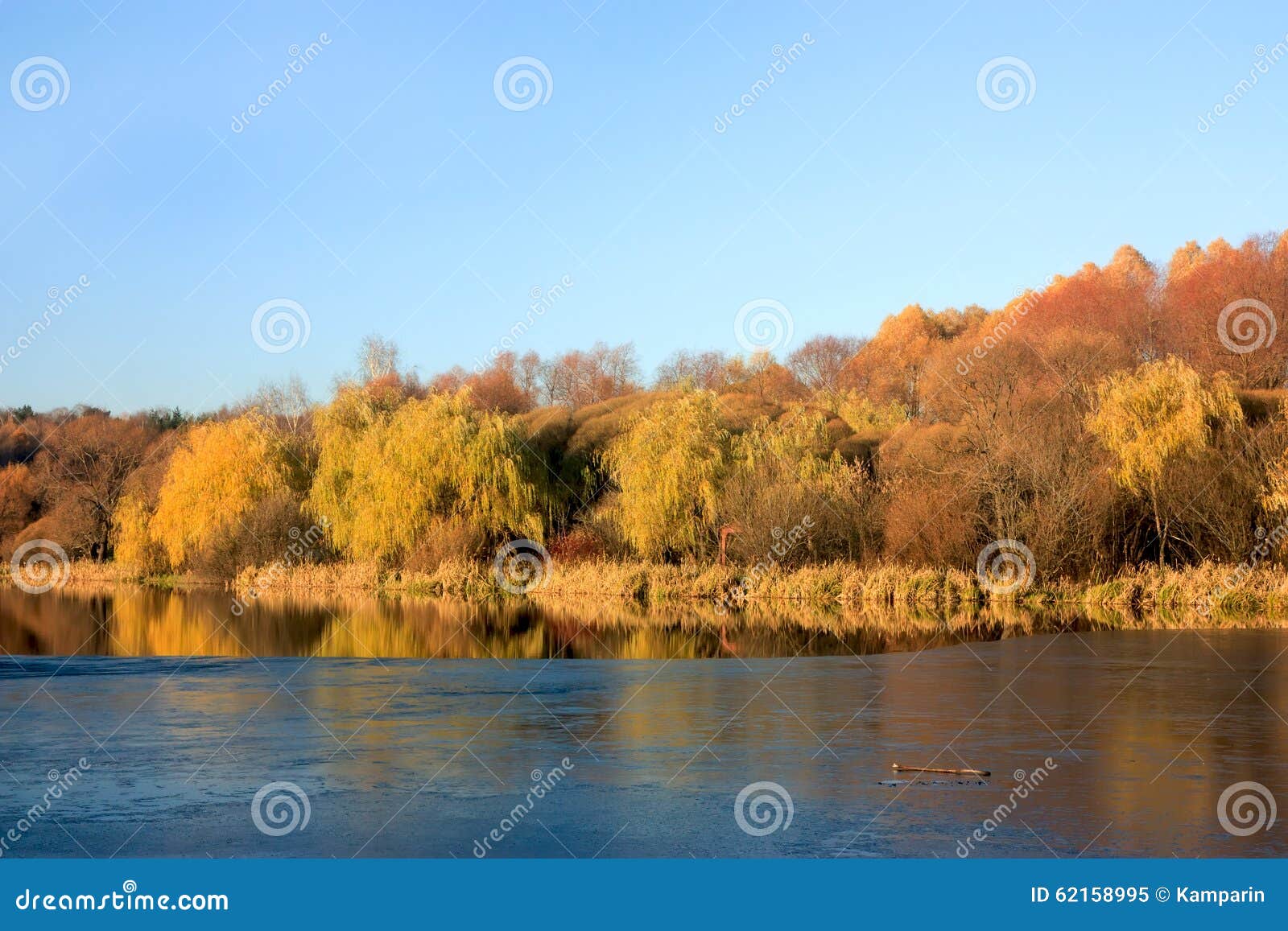 The First Ice on a Autumn Pond Stock Image - Image of pond, water: 62158995