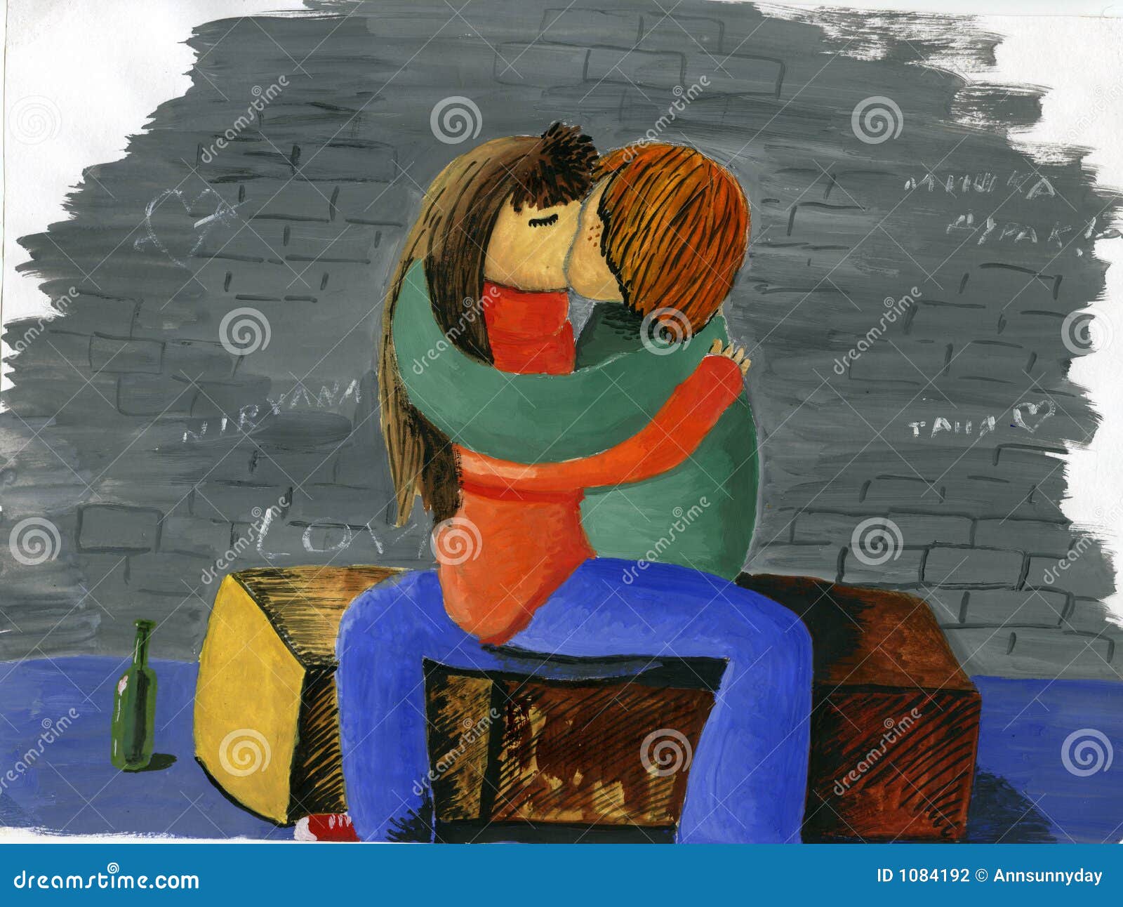 First kiss stock illustration. Illustration of dark, loving - 1084192