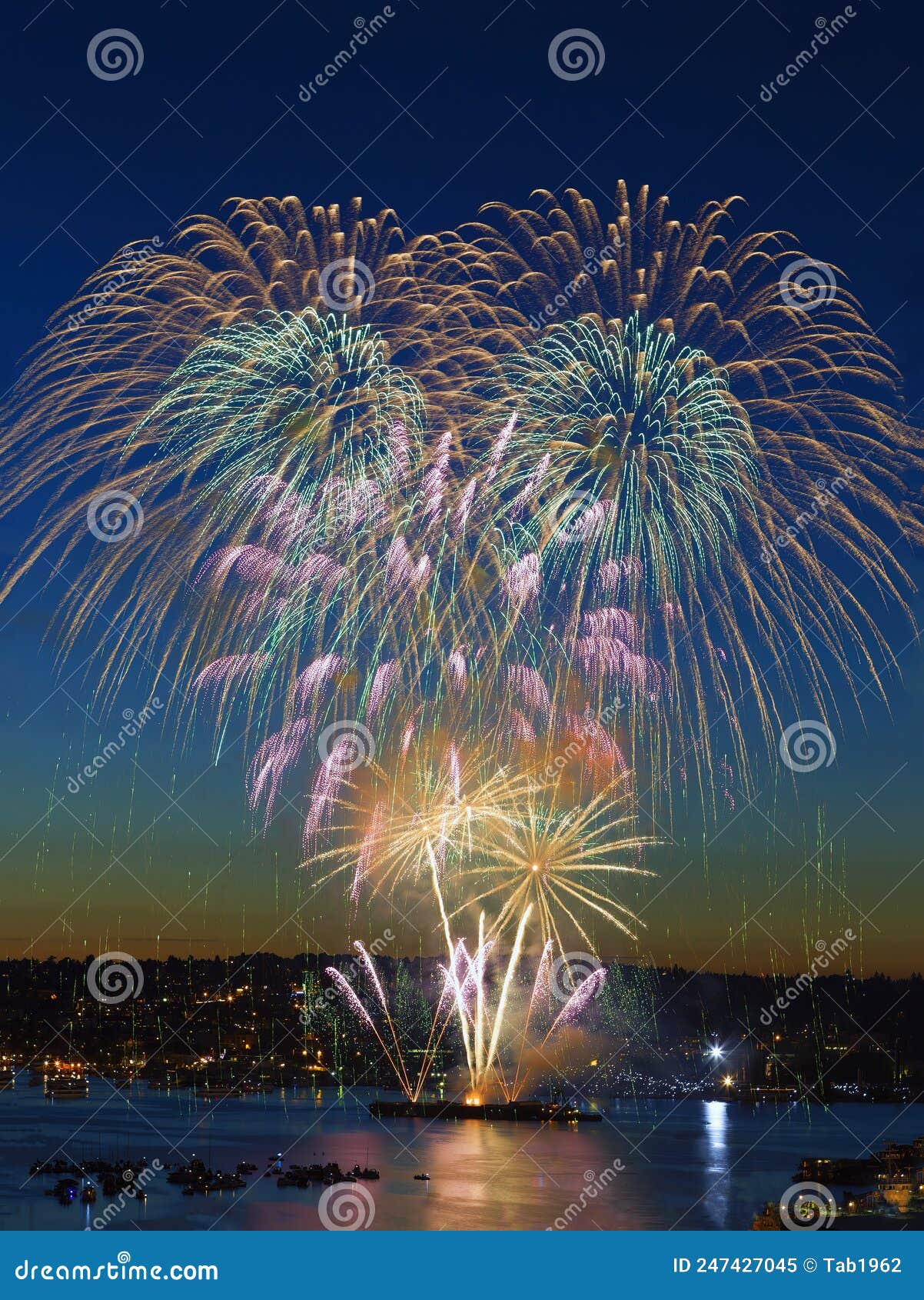 First Launch of Colorful Fireworks Right at Sunset Stock Image - Image ...