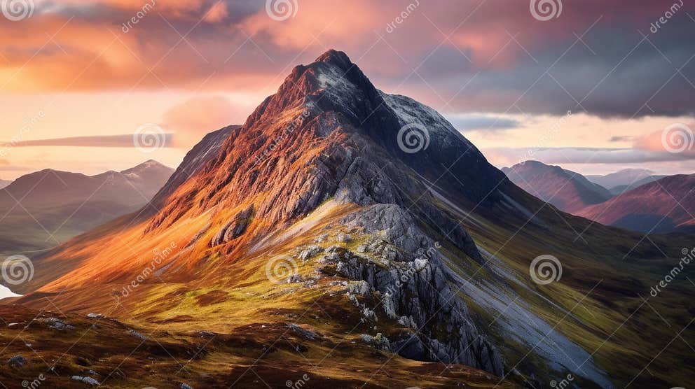 First Light of Dawn on a Remote Mountain Peak Stock Illustration ...