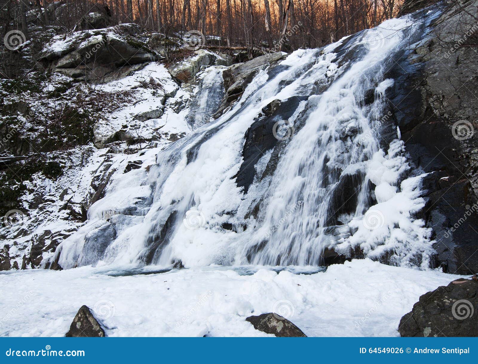 First Light Over the Frozen Waterfall Stock Photo - Image of horizon ...