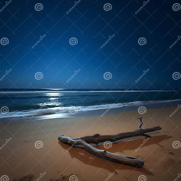 First Light Over Sandy Beach with Driftwood Stock Illustration ...