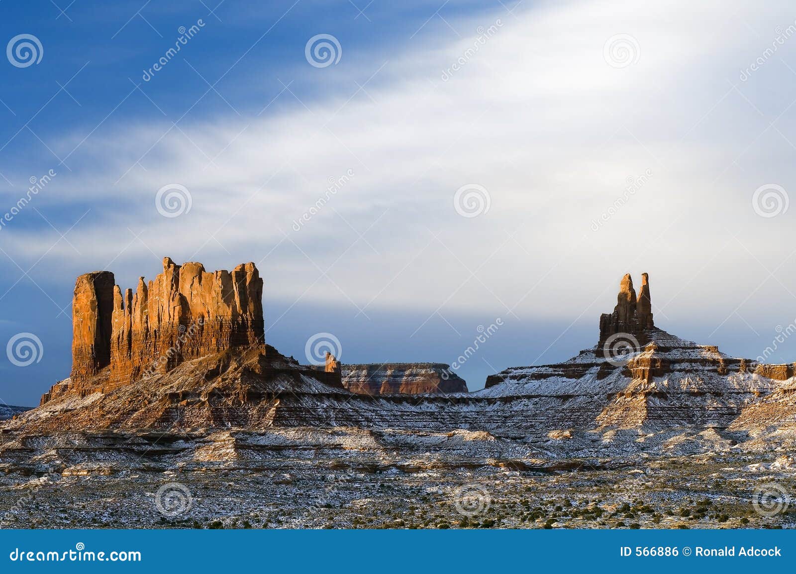 First Light on a Snow Covered Monument Valley Stock Photo - Image of ...