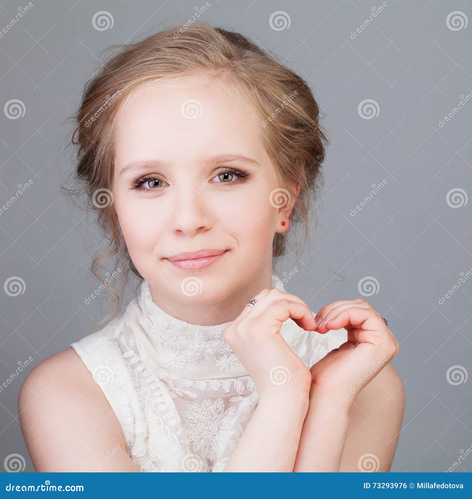 First Love. Cute Girl Making Heart Stock Photo - Image of model, female ...
