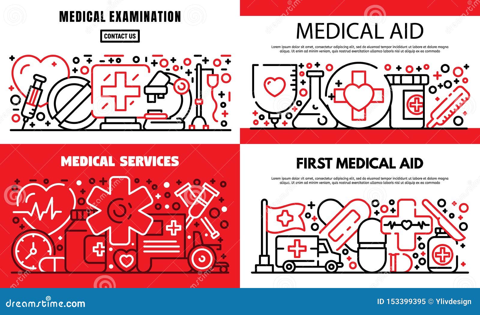 First Medical Aid Banner Set, Outline Style Stock Vector - Illustration ...