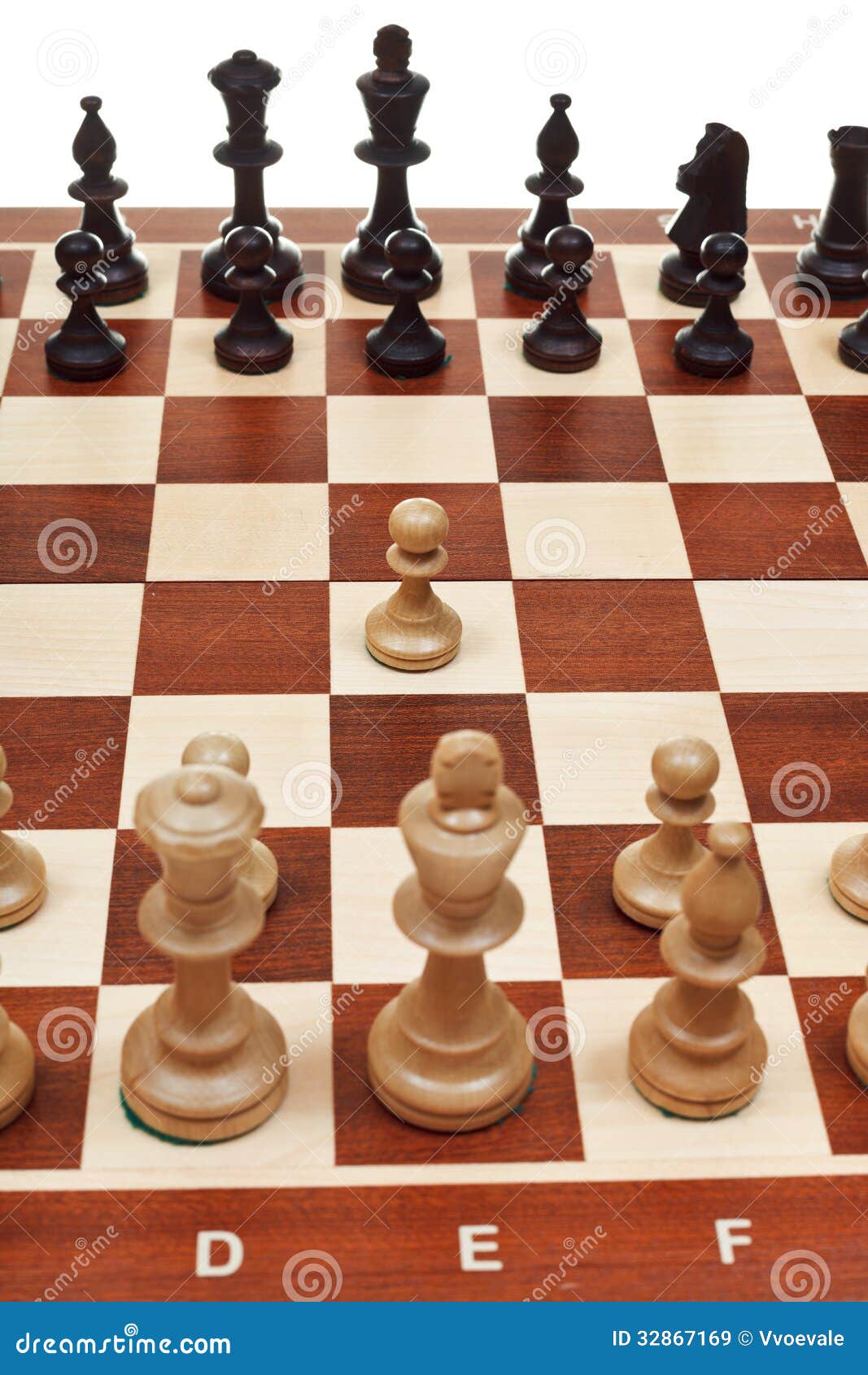 First Move Pawn on Chessboard Stock Image - Image of black, queen: 32867169