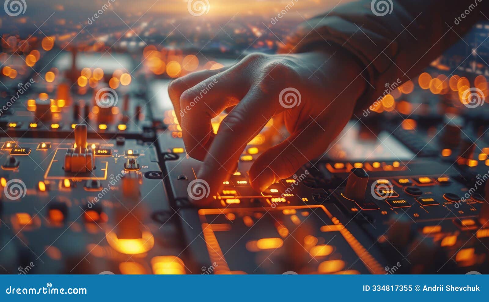 First Officer Pressing Button on Airplane Cockpit Control Panel during ...