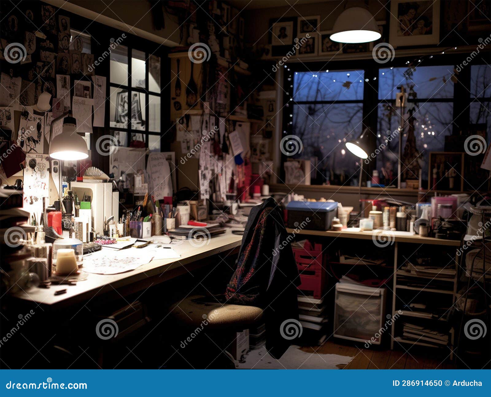 First Person Angle Work Desk Setup for Graphic Design Stock ...