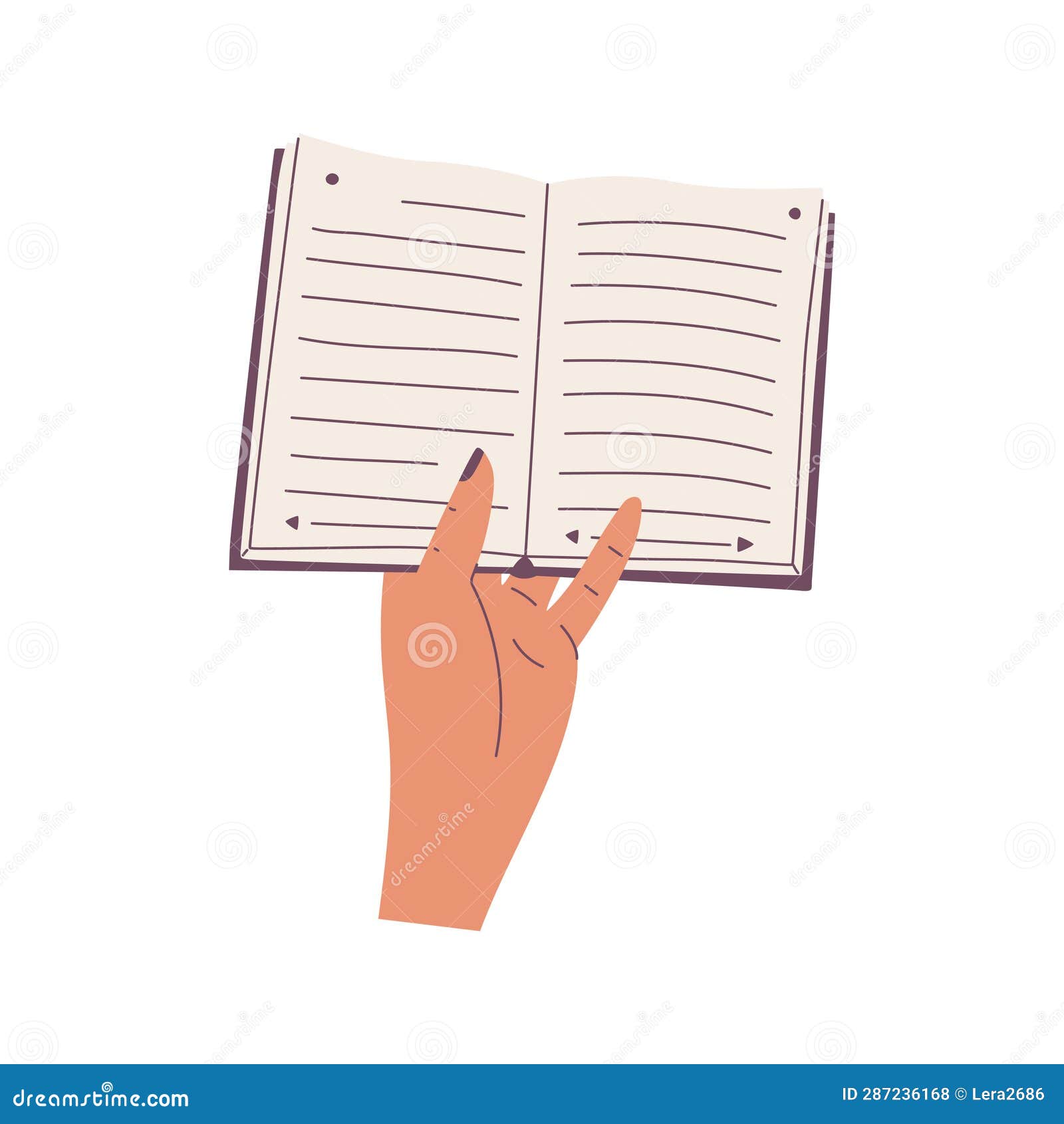 First-Person Perspective. a Hand Holding an Open Paper Book. the ...