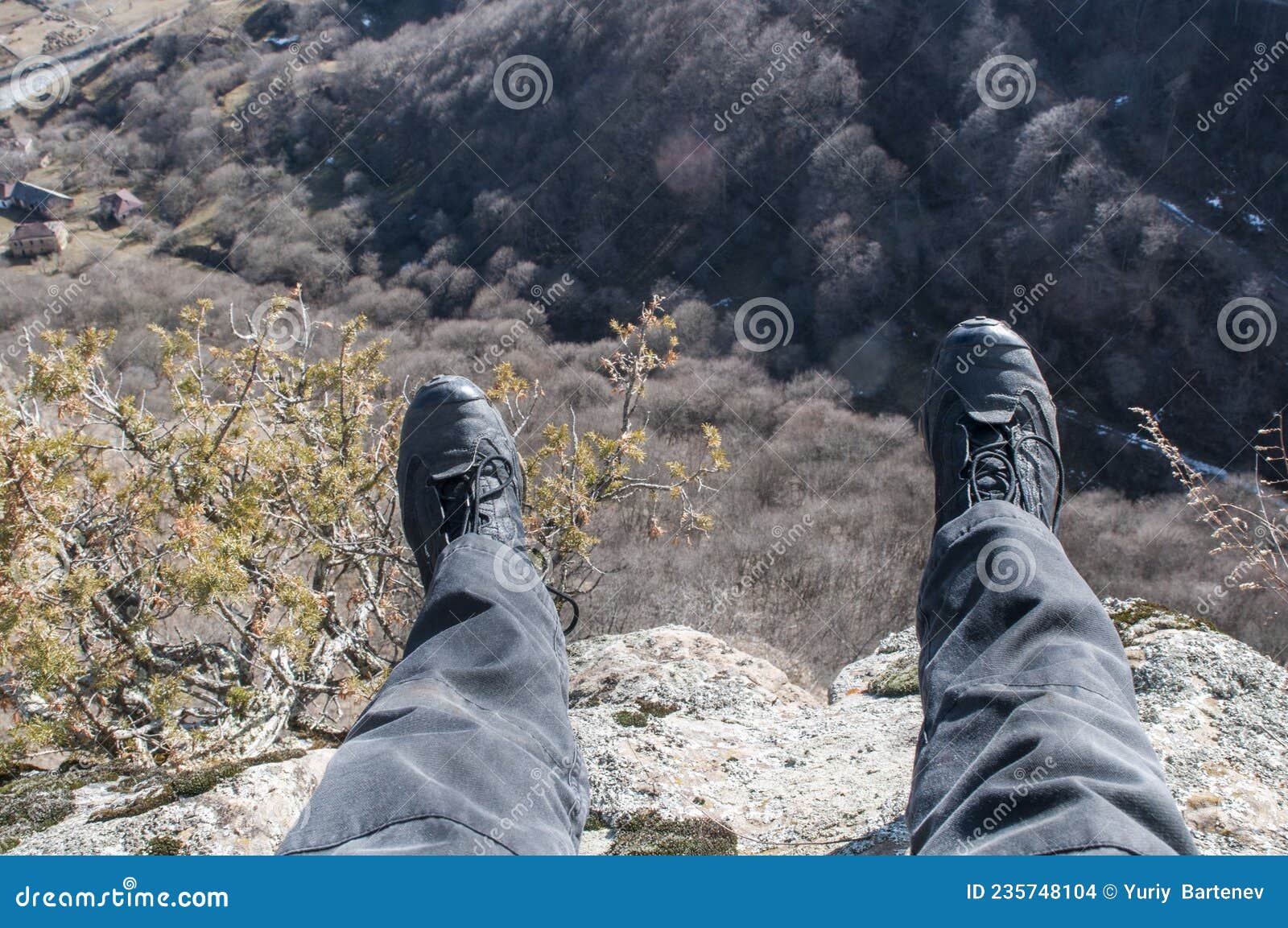 First Person Perspective Shot from a Hiker Sitting at the Edge of a ...